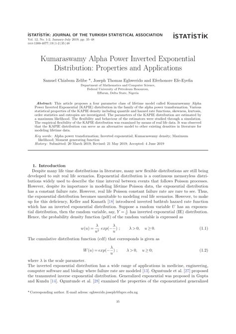 Pdf Kumaraswamy Alpha Power Inverted Exponential Distribution Properties And Applications