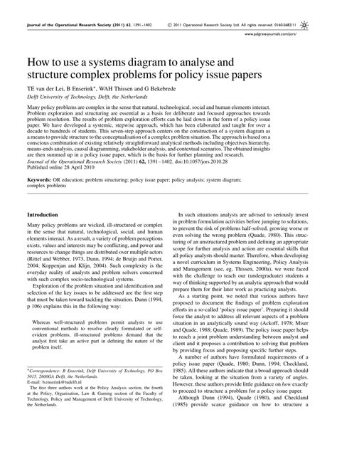 Pdf How To Use A Systems Diagram To Analyse And Structure Complex Problems For Policy Issue Papers