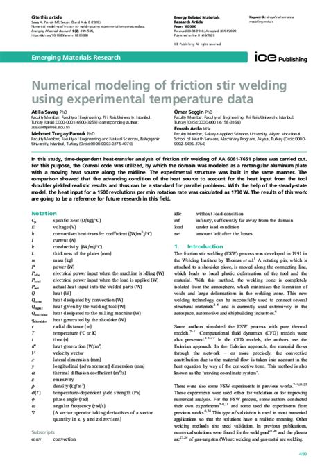 Pdf Numerical Modeling Of Friction Stir Welding Using Experimental