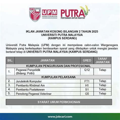 Iklan Jawatan Kosong Universiti Putra Malaysia Upm Jobcaricom