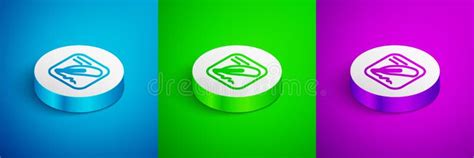Isometric Line Declaration Of Independence Icon Isolated On Blue Green
