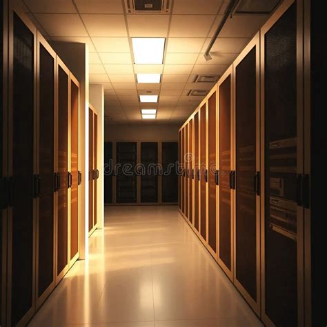 Data Center Server Racks With Glowing Led Light Networking Technology Equipment Digital