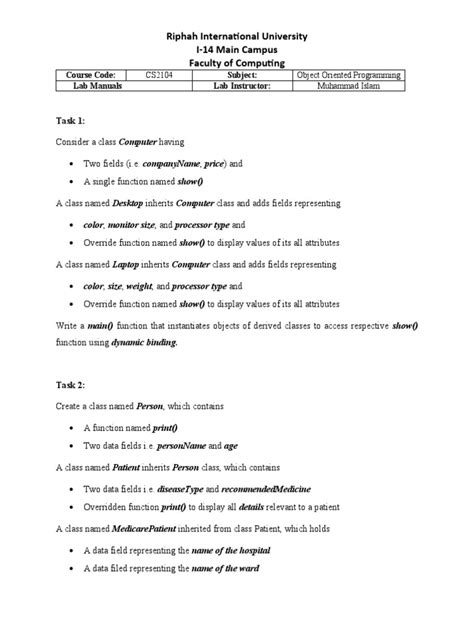 Riphah International University I 14 Main Campus Faculty Of Computing Pdf Class Computer