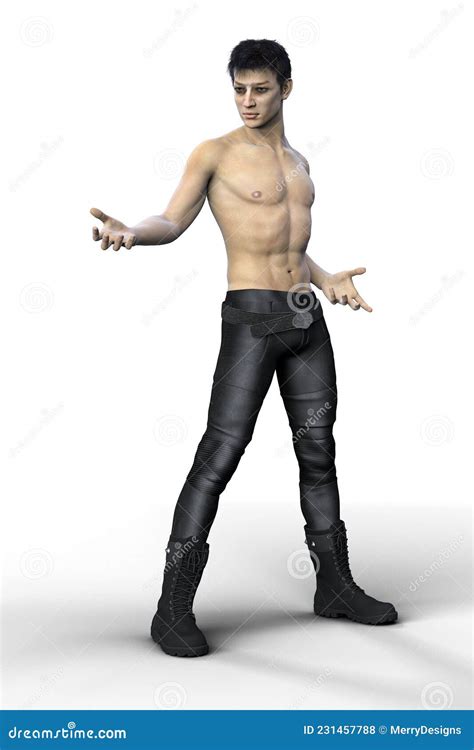 Shirtless Urban Fantasy Male Character Holding Arms Outstretched In A