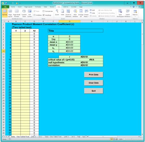 Bioa3474 Statistics Pearsons Pmcc Test Spreadsheet Teaching Resources