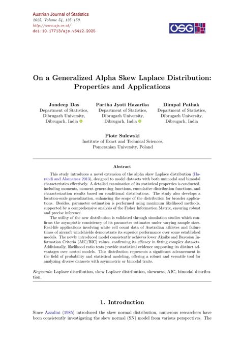 Pdf On A Generalized Alpha Skew Laplace Distribution Properties And