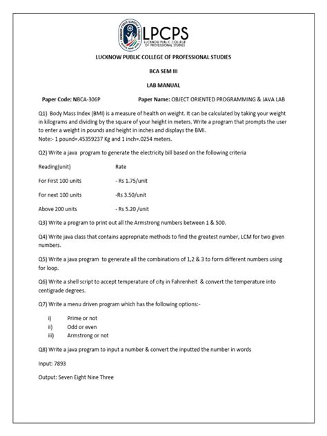 lab manual oops using java pdf method computer programming