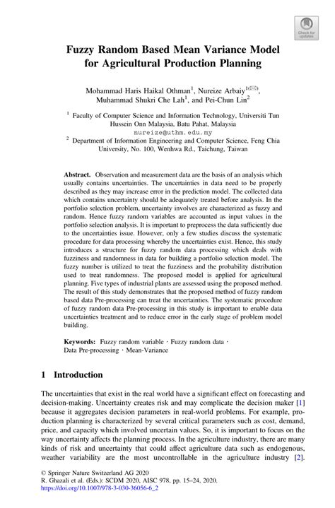 pdf fuzzy random based mean variance model for agricultural