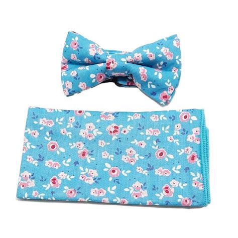 Pink And Blue Floral Pattern Boys Dicky Bow And Hanky Set Silverblingie