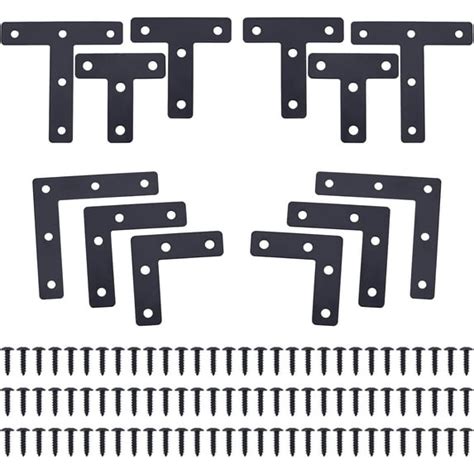 Black Corner Brace Set 12 Pcs L Shape Right Angle Brackets Fastener And