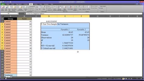 Conducting A T Test Using The T TEST Function In Excel YouTube