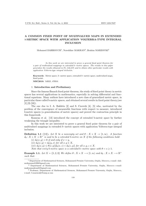 Pdf A Common Fixed Point Of Multivalued Maps In Extended B Metric Space With Application