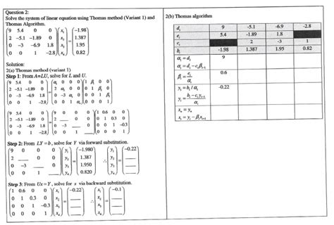 solved 2 b thomas algorithm 9 2 8 question 2 solve the