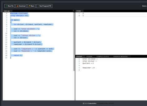 C Program To Find Quotient And Remainder