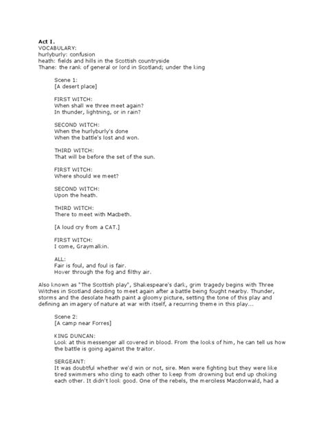 Pdf Macbeth Plot Summary Act I Dokumentips