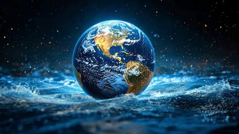 Stunning Earth Blue Planet Surrounded By Vibrant Ocean Waves And