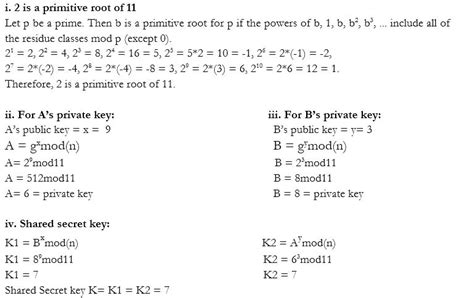 if generator g 2 and n or p 11 using diffie hellman algorithm solve