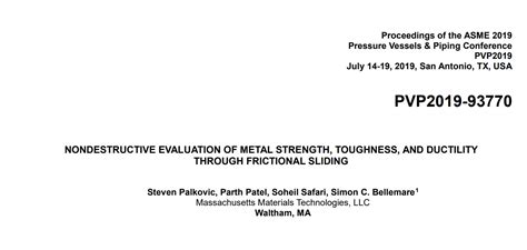 Nondestructive Evaluation Of Metal Strength Toughness And Ductility Through Frictional Sliding