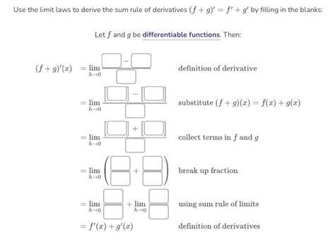 Solved Use The Limit Laws To Derive The Sum Rule Of