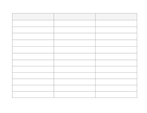 3 Column Chart Blank Table Printable Template