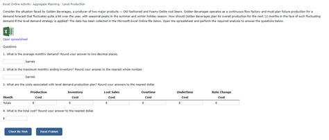 Excel Online Activity Aggregate Planning Level Chegg Com