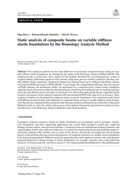 Pdf Static Analysis Of Composite Beams On Variable Stiffness Elastic