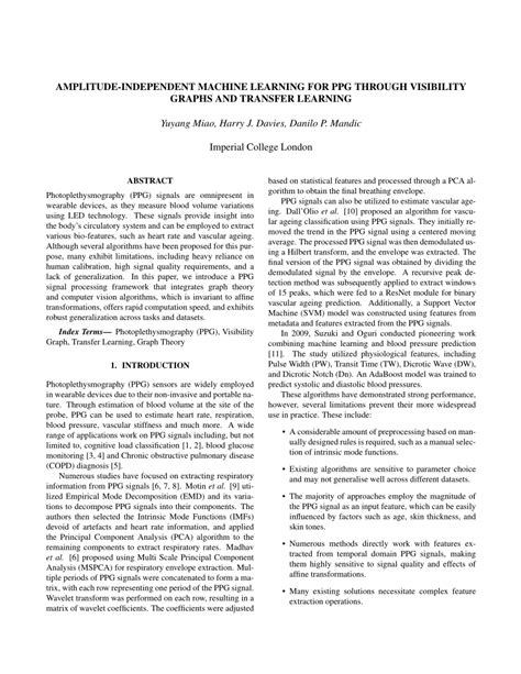 Pdf Amplitude Independent Machine Learning For Ppg Through Visibility