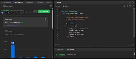 100daysofleetcode Leetcode Day24 Python Linkedlist Reverselinkedlist Krishna Borude