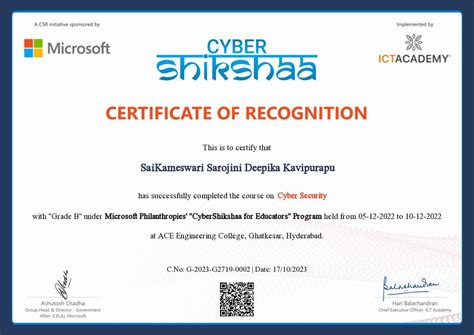Cybershikshaa Cybersecurity Ictacademy Microsoft Deepika Kavipurapu