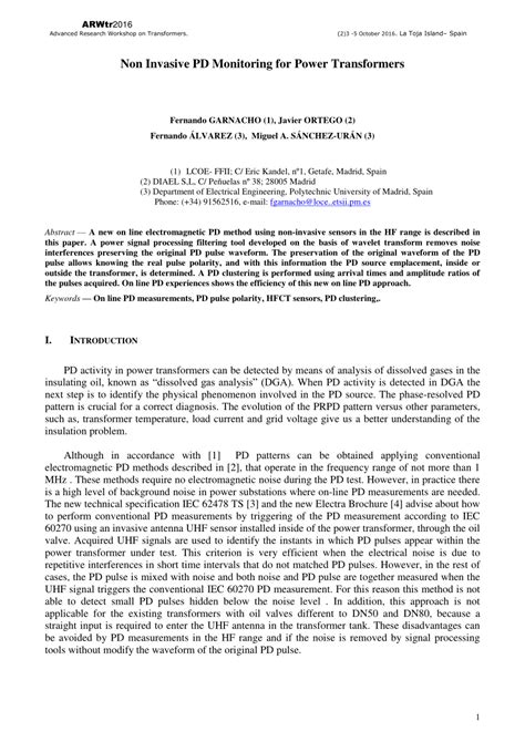 Pdf Non Invasive Pd Monitoring For Power Transformers