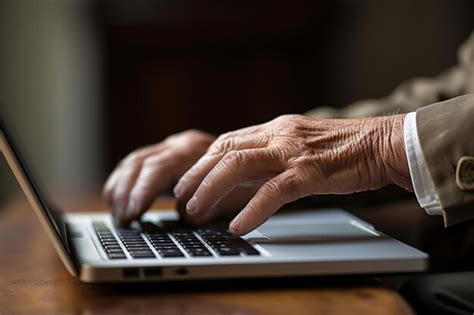 Premium Photo Elderly Typing On The Keyboard Of A Laptop Close Up On The Hands Old People