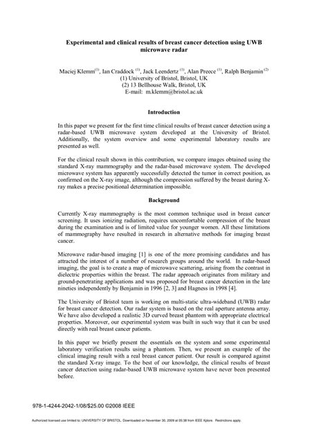 Pdf Experimental And Clinical Results Of Breast Cancer Detection