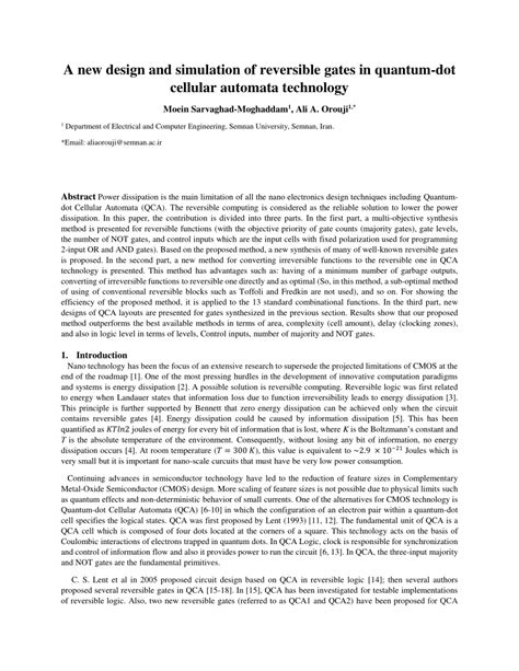 pdf a new design and simulation of reversible gates in quantum dot
