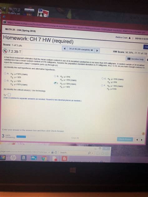 solved c identify the standardized test statistic d decide