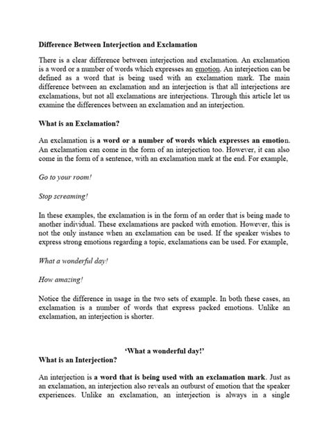 Difference Between Interjection And Exclamation Pdf Linguistic Typology Lexicology