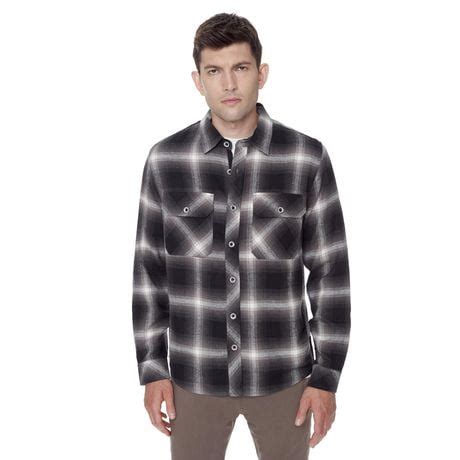 Dark Black Mens Long Sleeve Plaid Button Down Shirt With Pockets