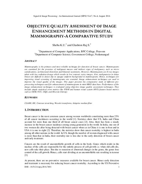 Pdf Objective Quality Assessment Of Image Enhancement Methods In