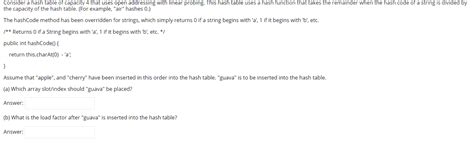 Solved Consider A Hash Table Of Capacity That Uses Open Chegg