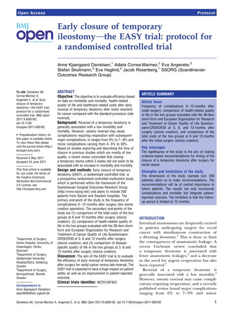 Pdf Early Closure Of Temporary Ileostomydthe Easy Trial Protocol For A Randomised Controlled