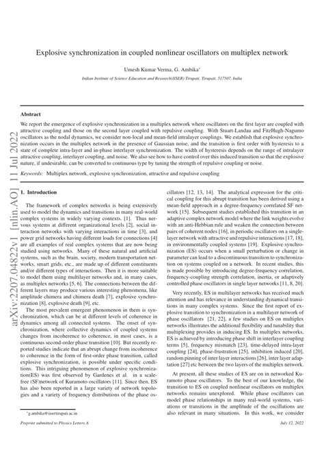 Pdf Explosive Synchronization In Coupled Nonlinear Oscillators On Multiplex Network