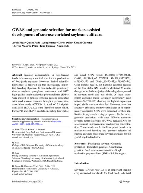 Pdf Gwas And Genomic Selection For Marker Assisted Development Of