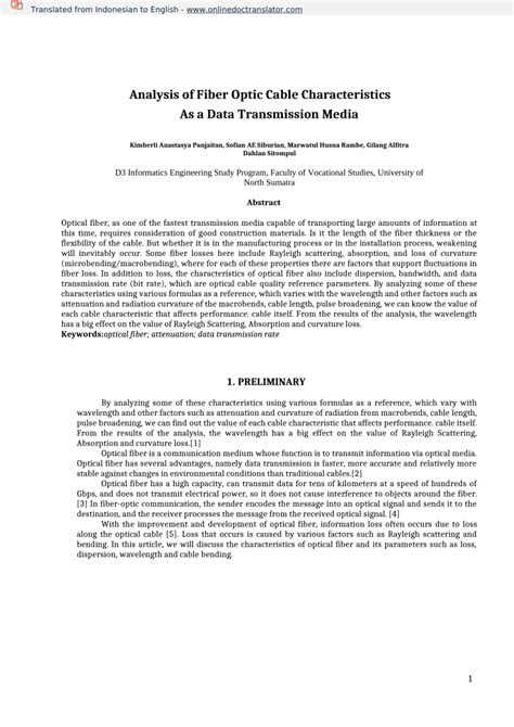PDF Analysis Of Fiber Optic Cable Characteristics Group 2