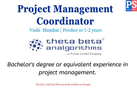 Project Management Coordinator Vacancies At Vashi Thetabeta Algorithms Pvt Ltd