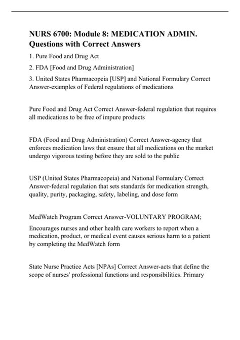 Nurs 6700 Module 8 Medication Admin Questions With Correct Answers Rn Nursing Stuvia Us