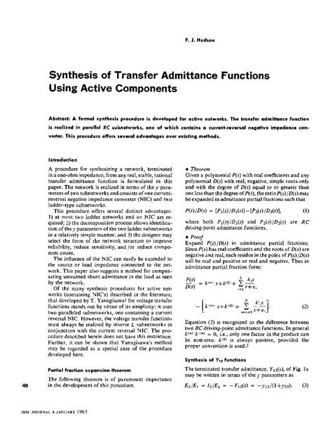Pdf Synthesis Of Transfer Admittance Functions Using Active