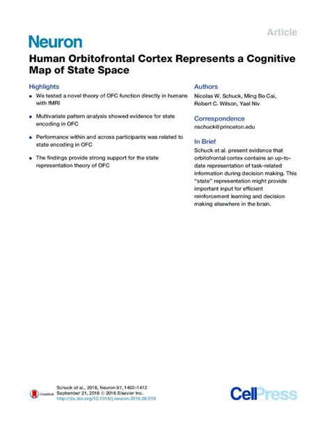 Pdf Human Orbitofrontal Cortex Represents A Cognitive Map Of