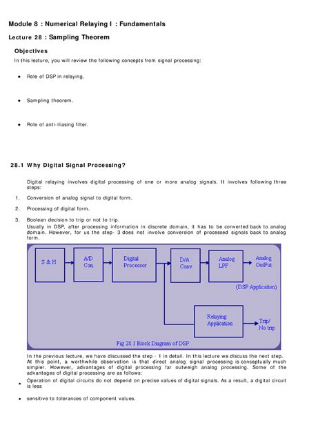 lecture 28 numerical relaying i fundamentals of sampling theorem