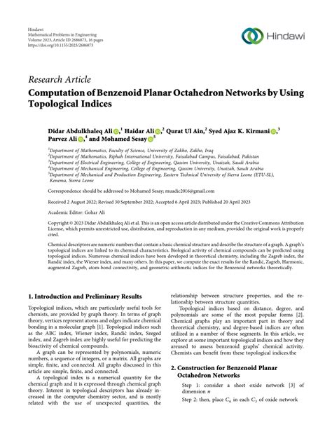 Pdf Computation Of Benzenoid Planar Octahedron Networks By Using Topological Indices