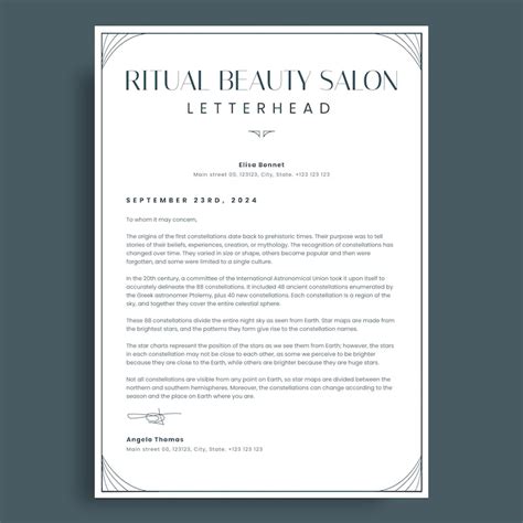 뷰티 살롱 편지지 템플릿 무료 벡터