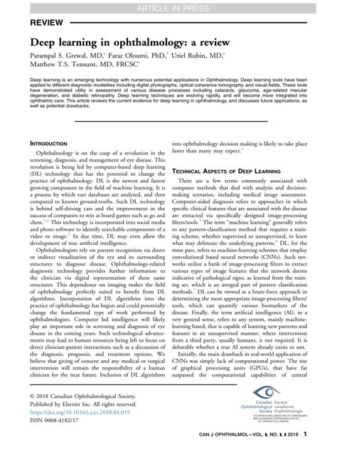 Pdf Deep Learning In Ophthalmology A Review